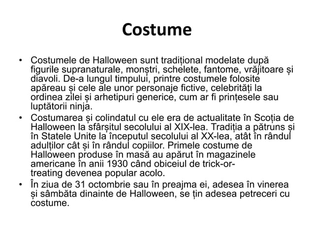 O scurtă prezentare despre halloween și importanța lor | PPTX