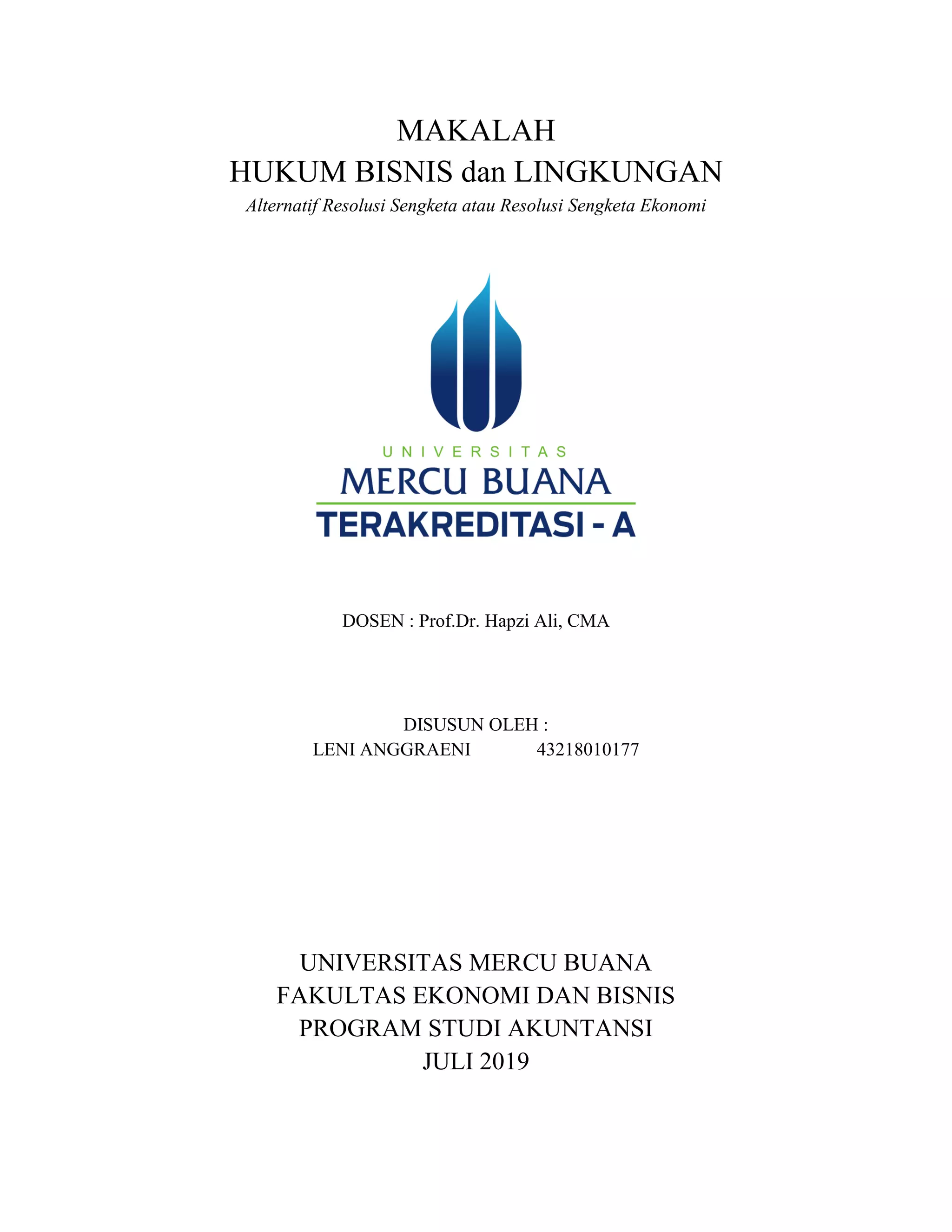 2, hbl, Leni anggraeni, Hapzi Ali, Alternatif Penyelesaian Sengketa dan ...