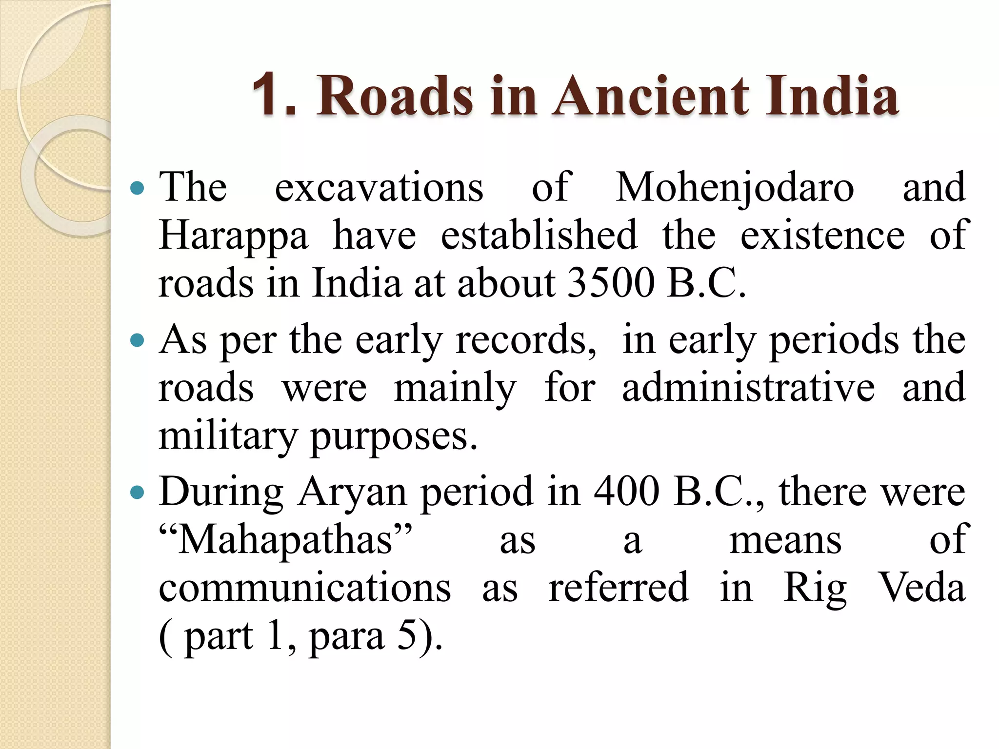 Highway Planing and Alignment ; Historical Development of road ...