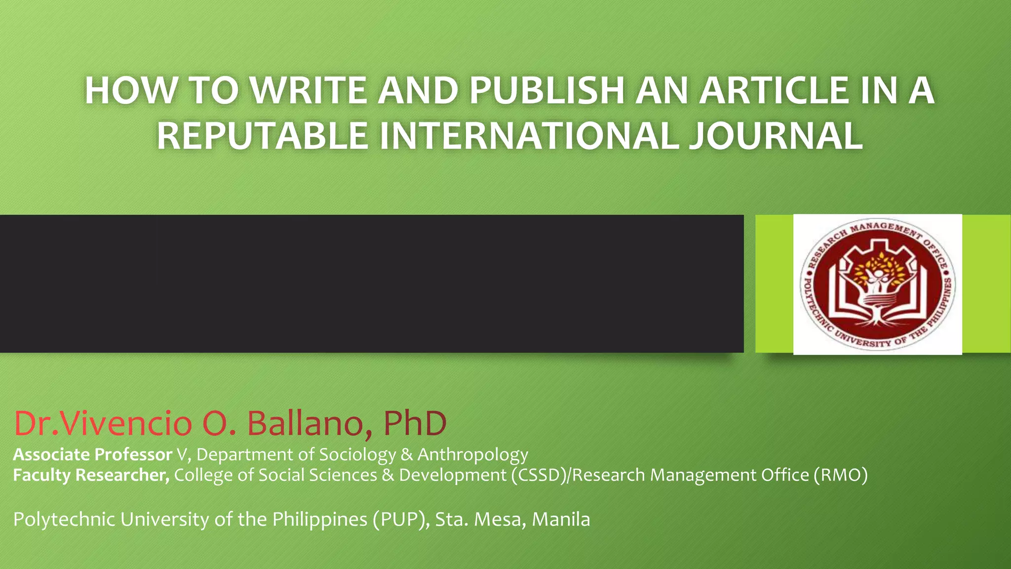How to write and publish an article in a reputable international ...