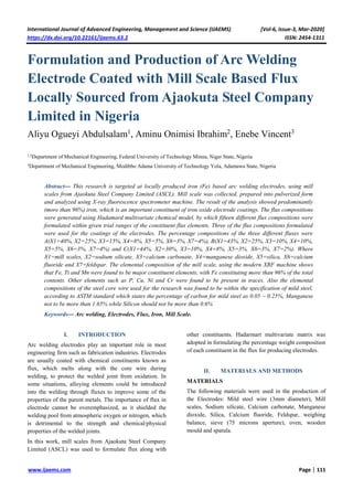 Formulation and Production of Arc Welding Electrode Coated with Mill ...