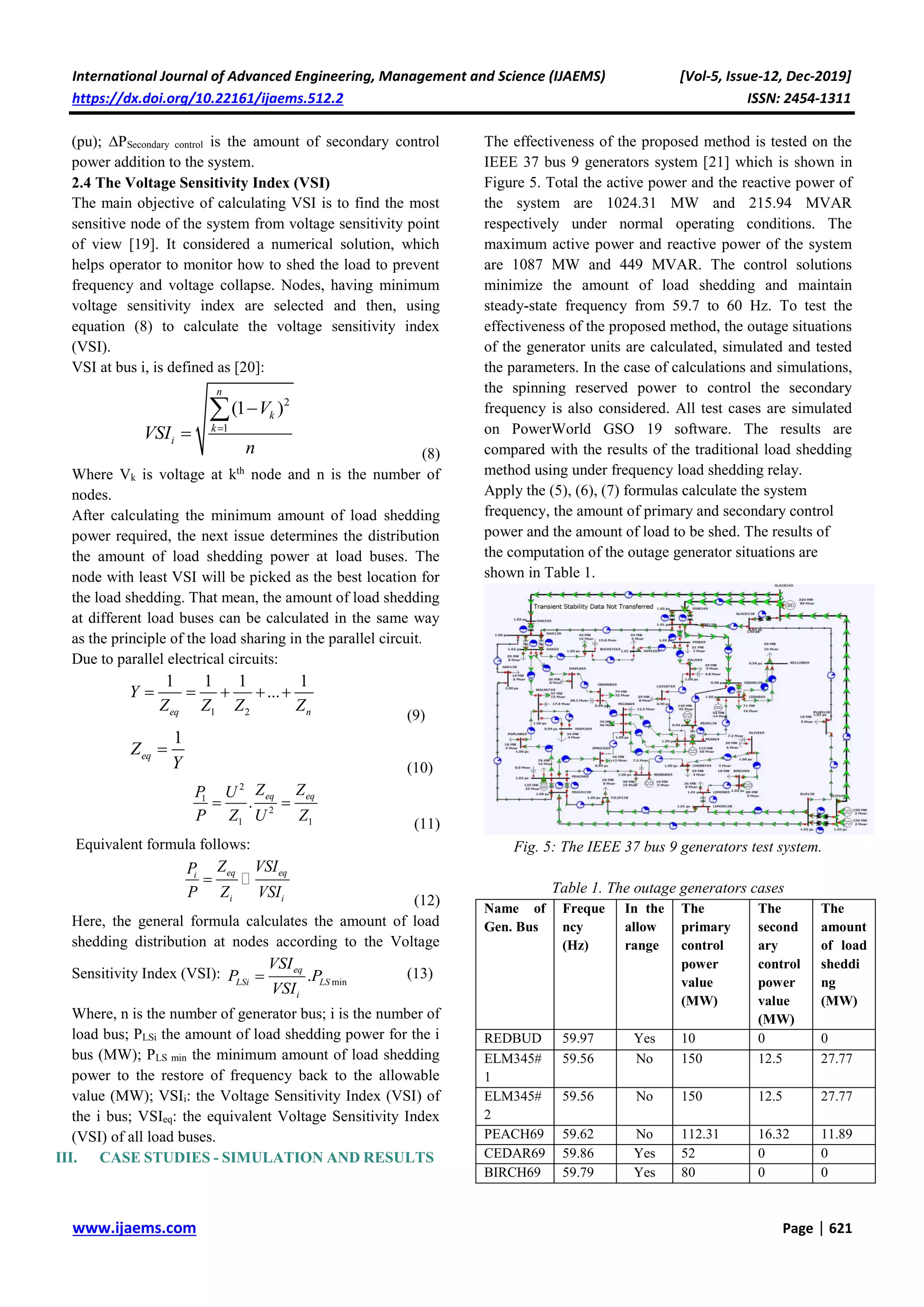 A voltage sensitivity index application for power system load shedding considering the generator ...