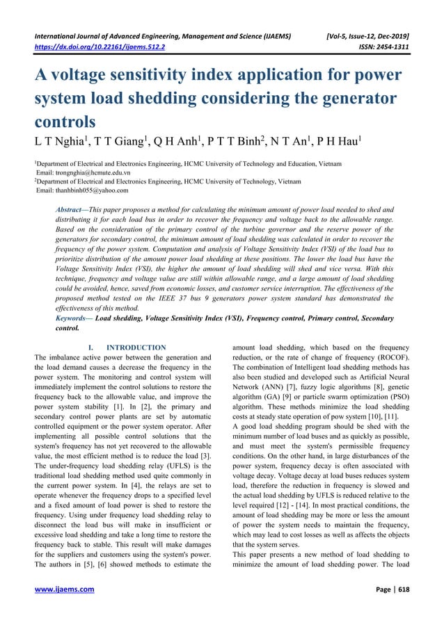 A voltage sensitivity index application for power system load shedding considering the generator ...