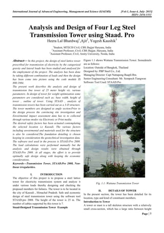 2 ijaems jul-2015-3-analysis and design of four leg steel transmission tower using staad. pro | PDF