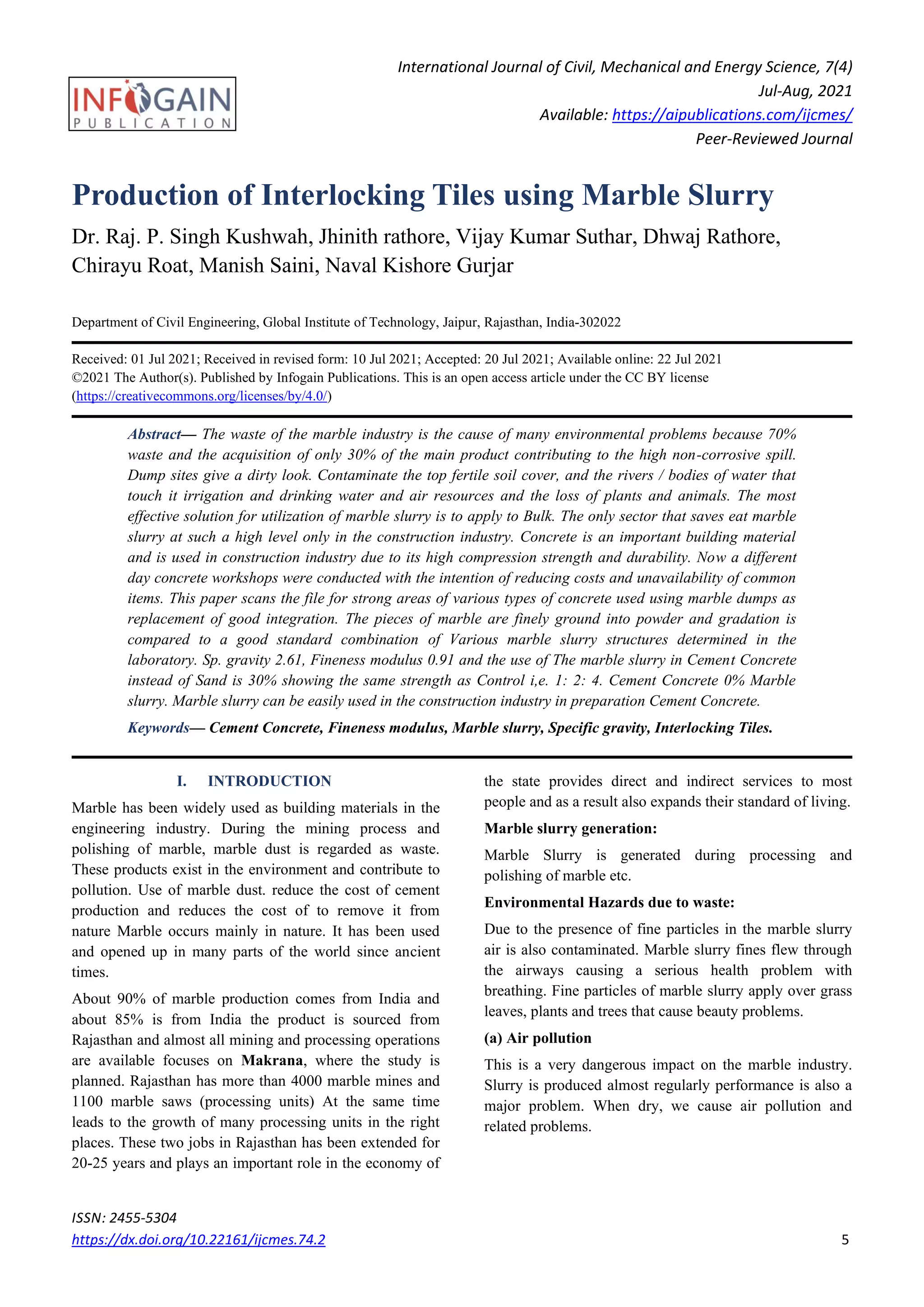 Production of Interlocking Tiles using Marble Slurry | PDF | Civil ...