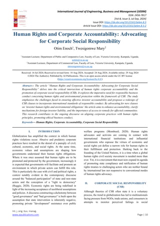 Human Rights and Corporate Accountability: Advocating for Corporate Social Responsibility | PDF