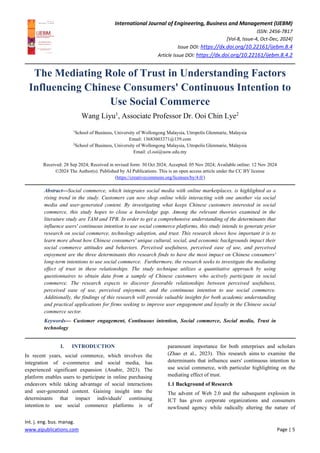 The Mediating Role of Trust in Understanding Factors Influencing Chinese Consumers' Continuous ...
