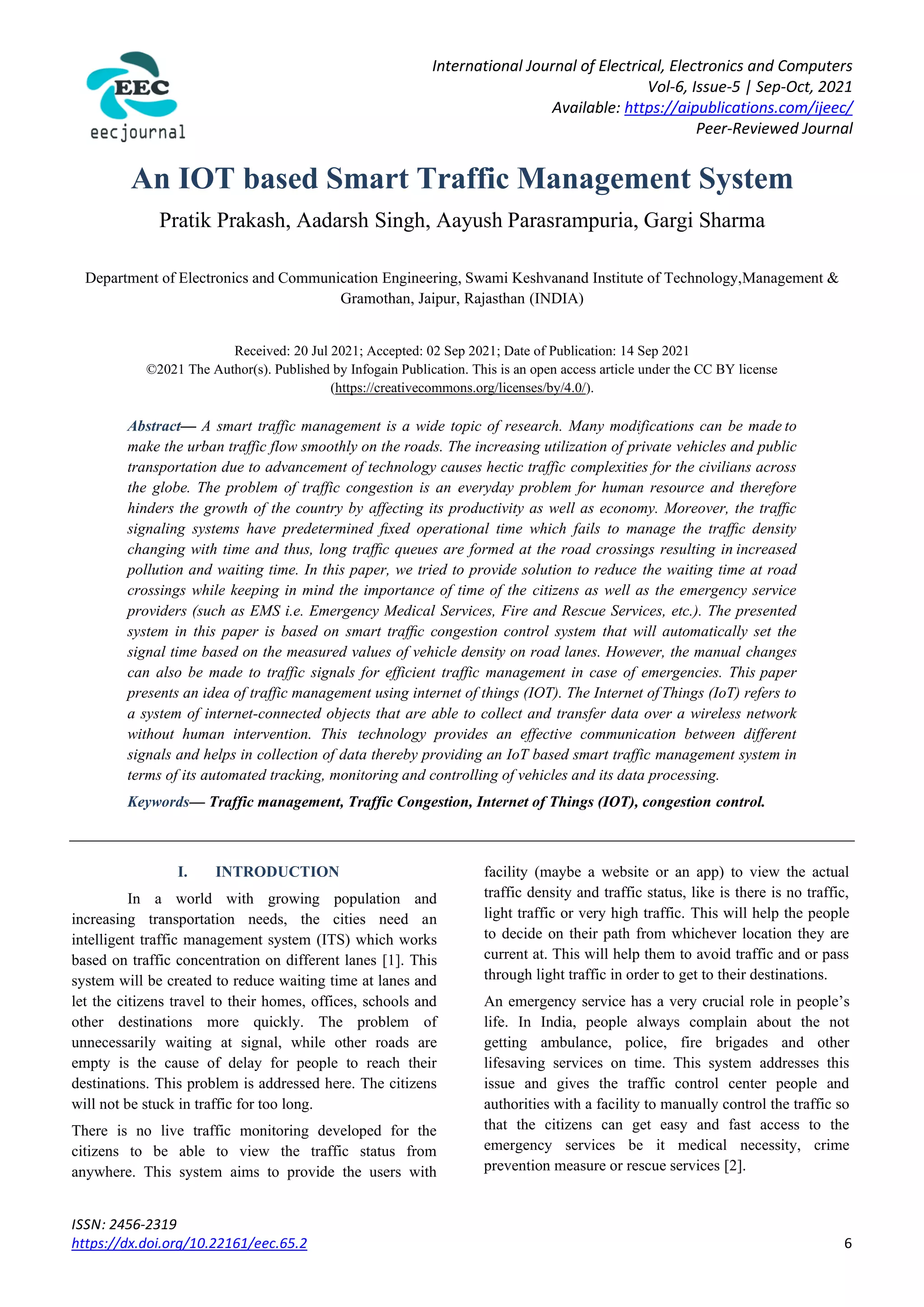 An IOT based Smart Traffic Management System | PDF