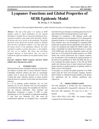 Lyapunov Functions and Global Properties of SEIR Epidemic Model | PDF
