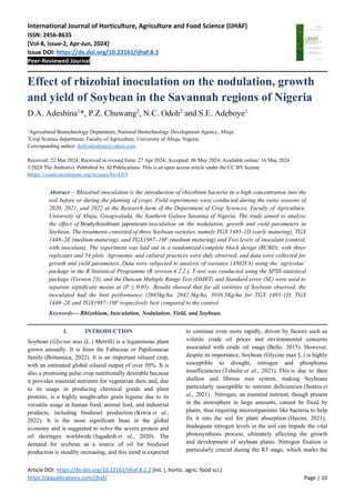 Effect of rhizobial inoculation on the nodulation, growth and yield of Soybean in the Savannah ...