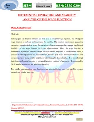 DIFFERENTIAL OPERATORS AND STABILITY ANALYSIS OF THE WAGE FUNCTION | PDF