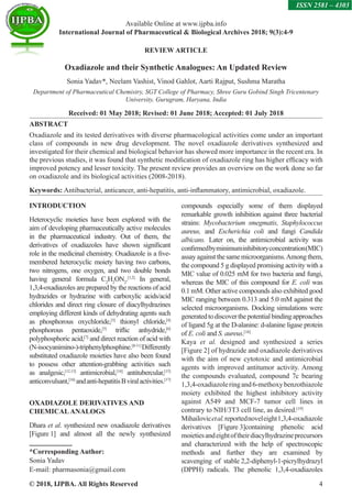 Oxadiazole and their Synthetic Analogues: An Updated Review | PDF
