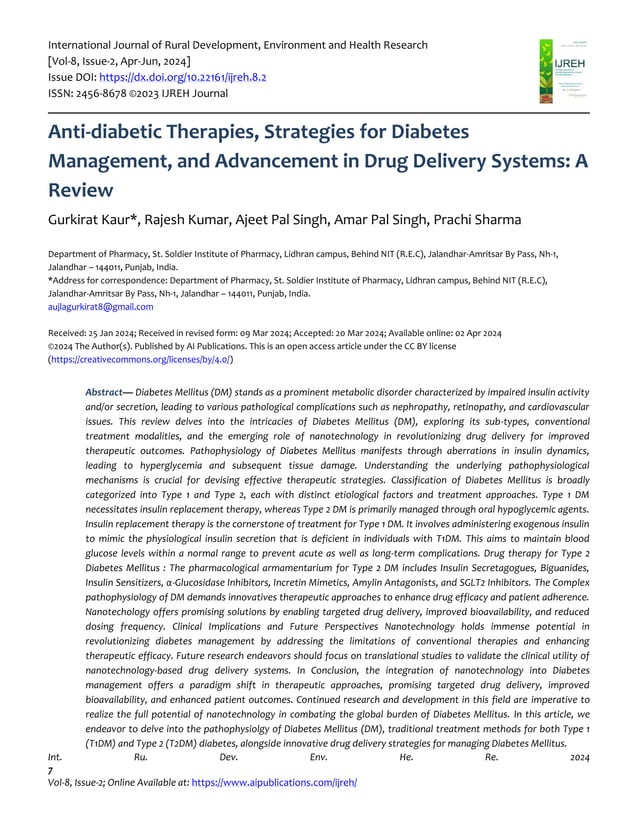 Anti-diabetic Therapies, Strategies for Diabetes Management, and ...