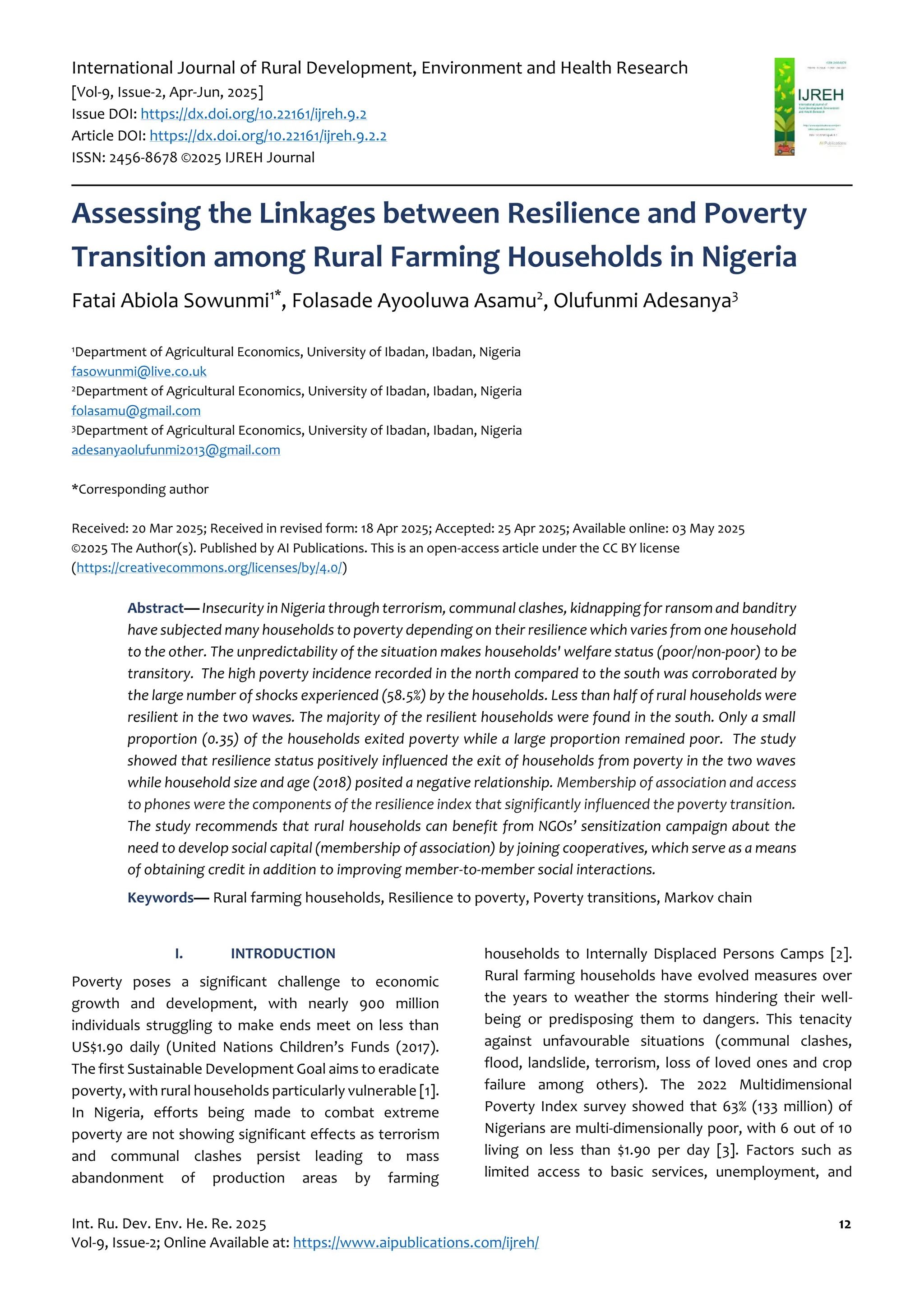 Assessing the Linkages between Resilience and Poverty Transition among ...