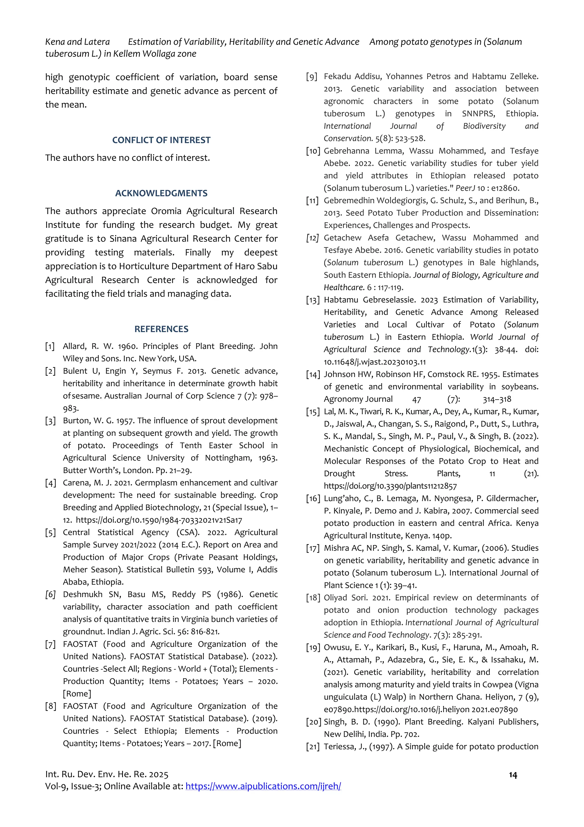 Estimation of Variability, Heritability and Genetic Advance Among ...