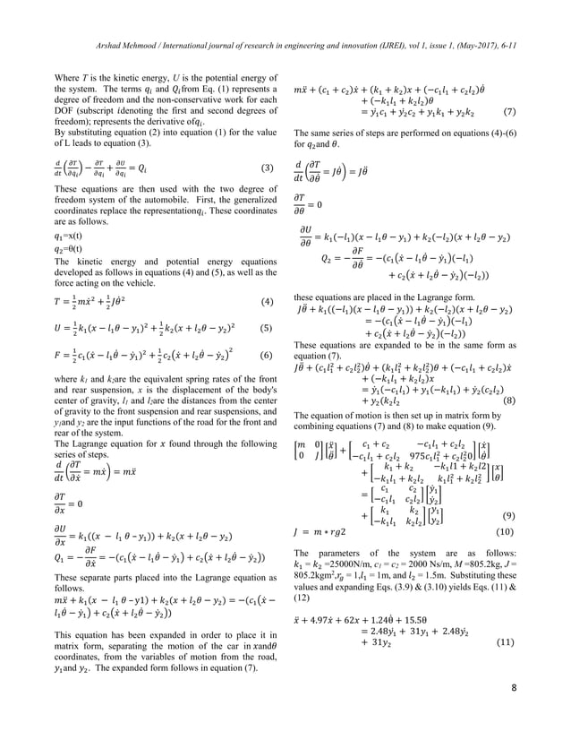 Vibration analysis and response characteristics of a half car model subjected to different ...