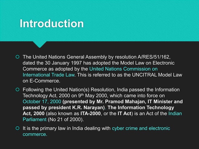IT ACT, 2000 (Information Technology Act, 2000) | PPT | Law