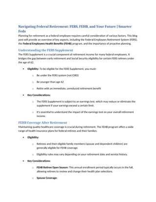 Navigating Federal Retirement: FERS, FEHB, and Your Future | Smarter ...