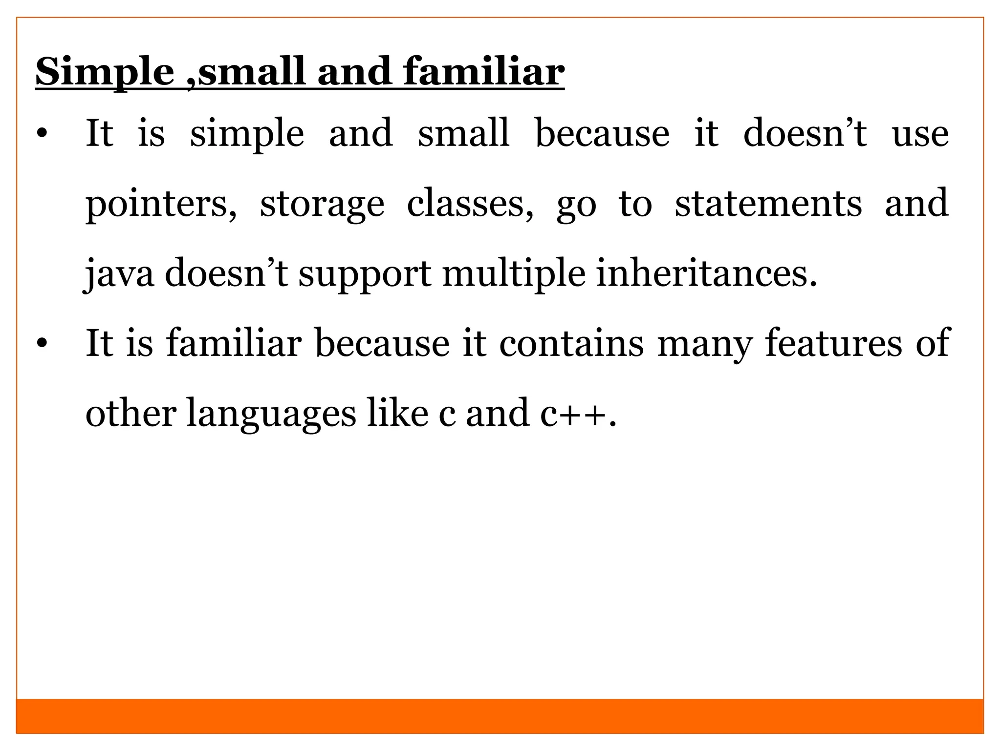 java language features and explanation with ex | PPT