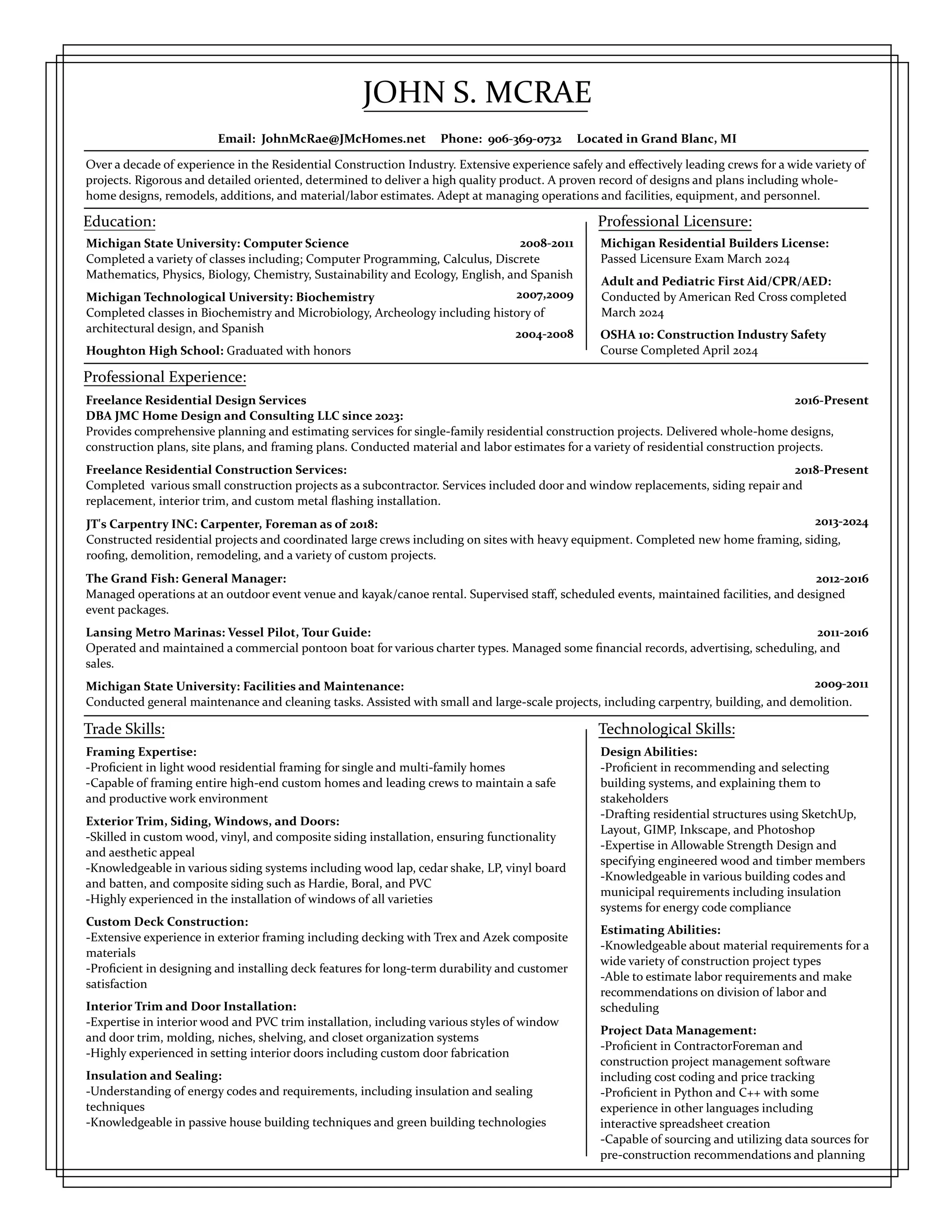 John Steven McRae Resume Generated April 2024 | PDF