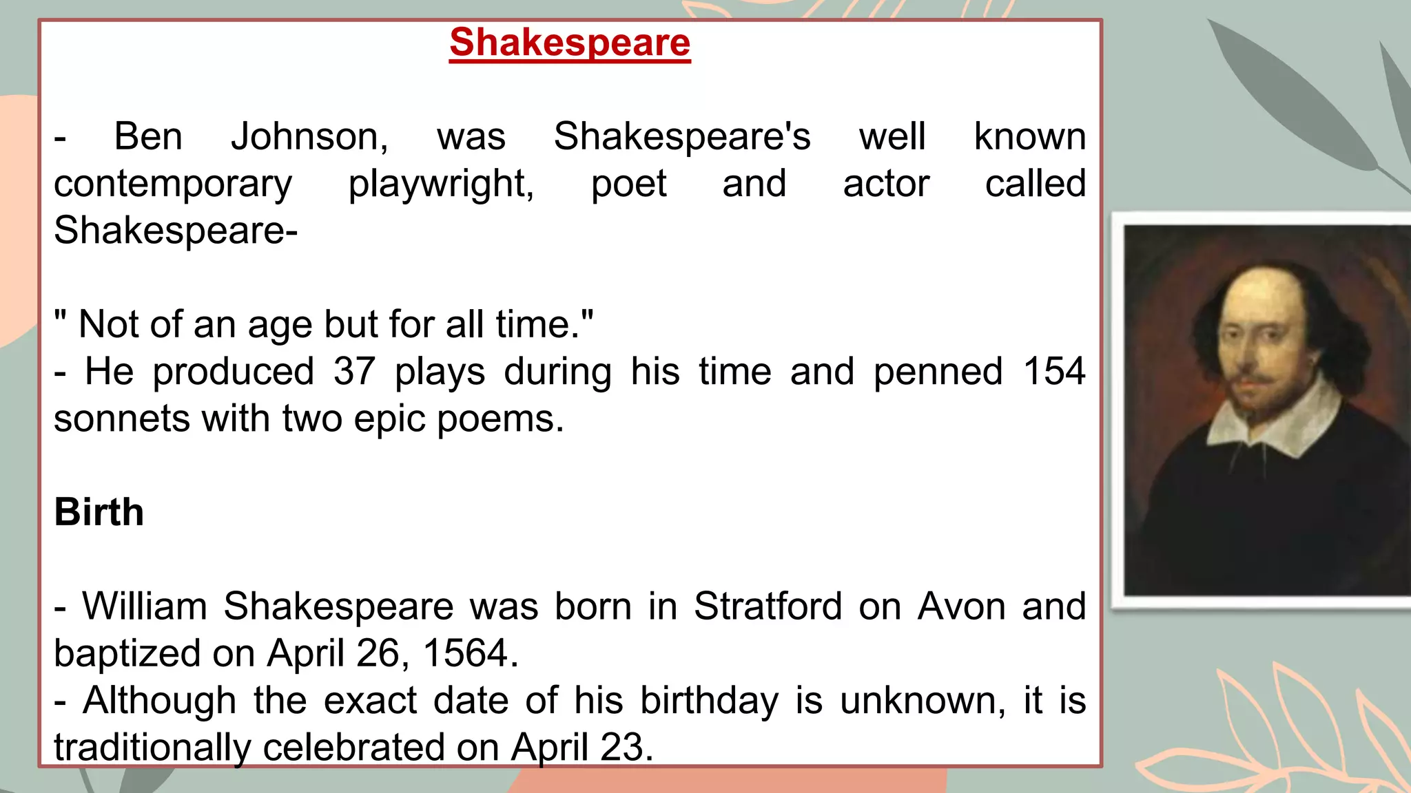 Shakespeare and his classification of plays | PPT