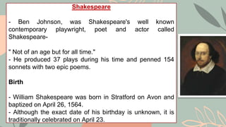 Shakespeare and his classification of plays | PPTX
