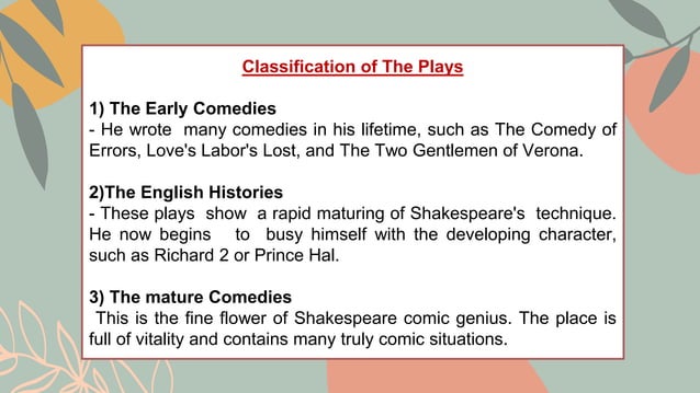 Shakespeare and his classification of plays | PPT