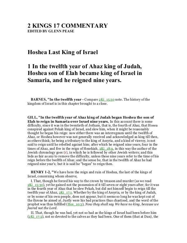 2 Kings 17 Commentary 2 Kings 17 Commentary