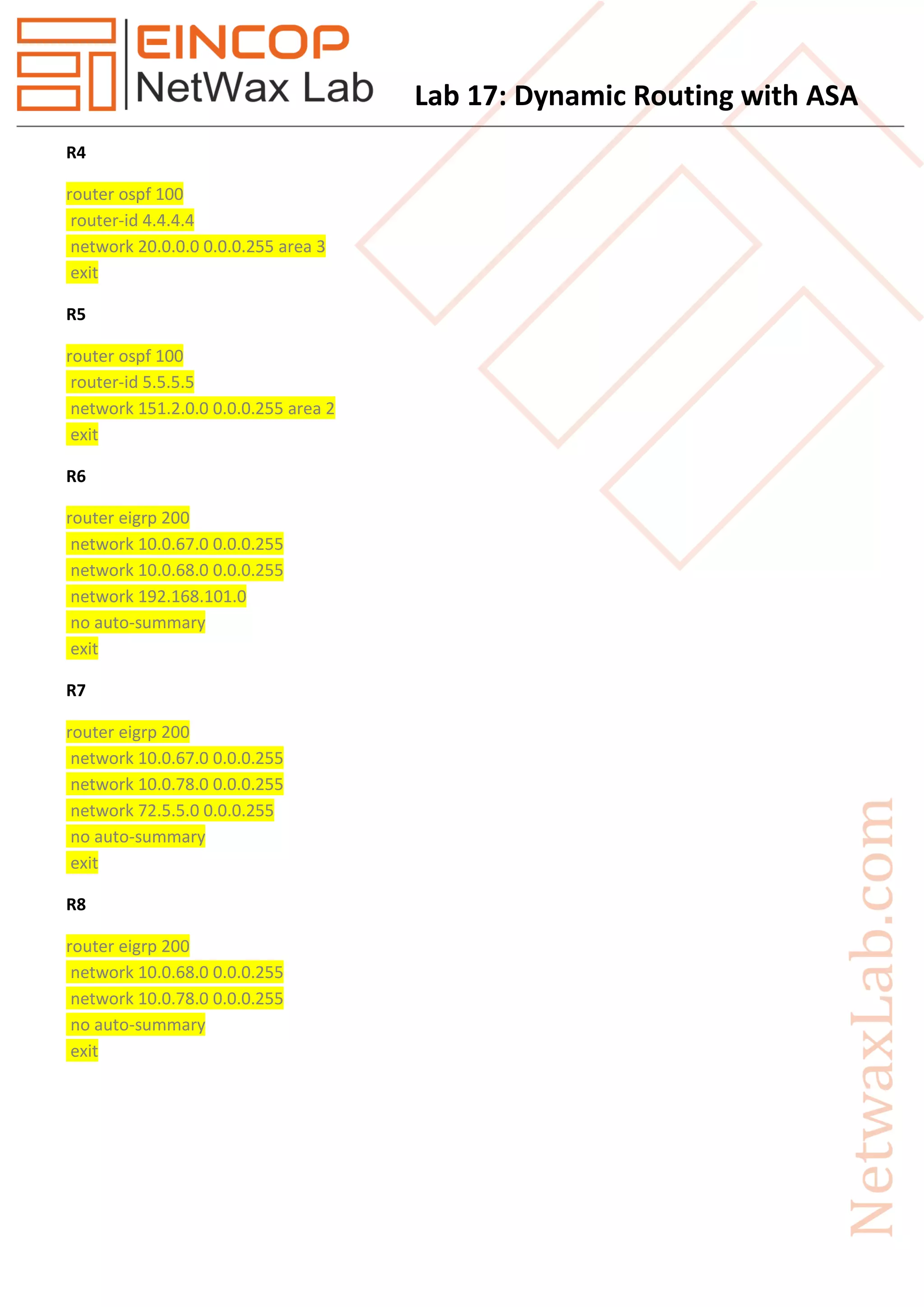 Nxll17 dynamic routing with asa | PDF | Computer Networking | Computing