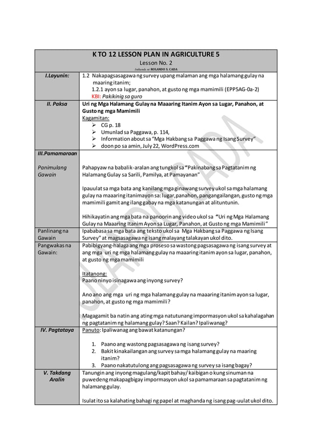 2 k to 12 lesson plan in agriculture 5 | DOCX