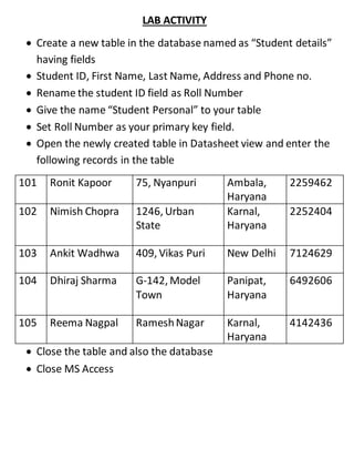 2)lab activity1 ms access | DOCX