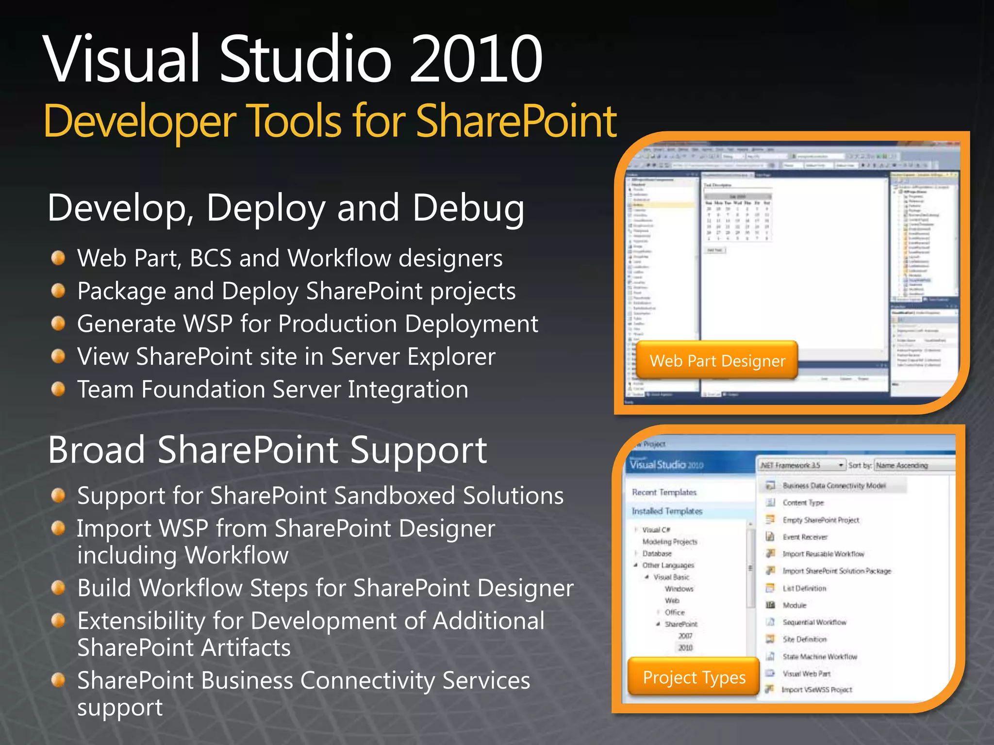 SharePoint 2010 developer overview (in Visual Studio 2010) | PPT