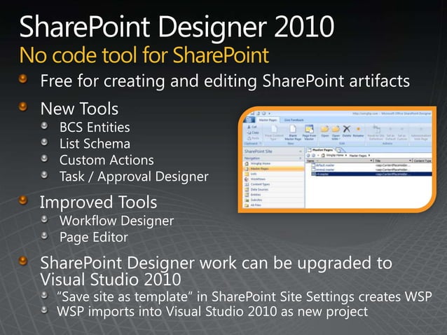 SharePoint 2010 developer overview (in Visual Studio 2010) | PPT