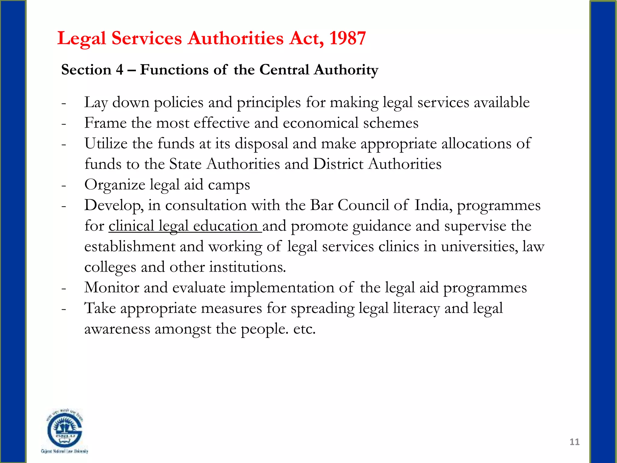 Important Provisions on Legal Services Authorities Act | PPTX