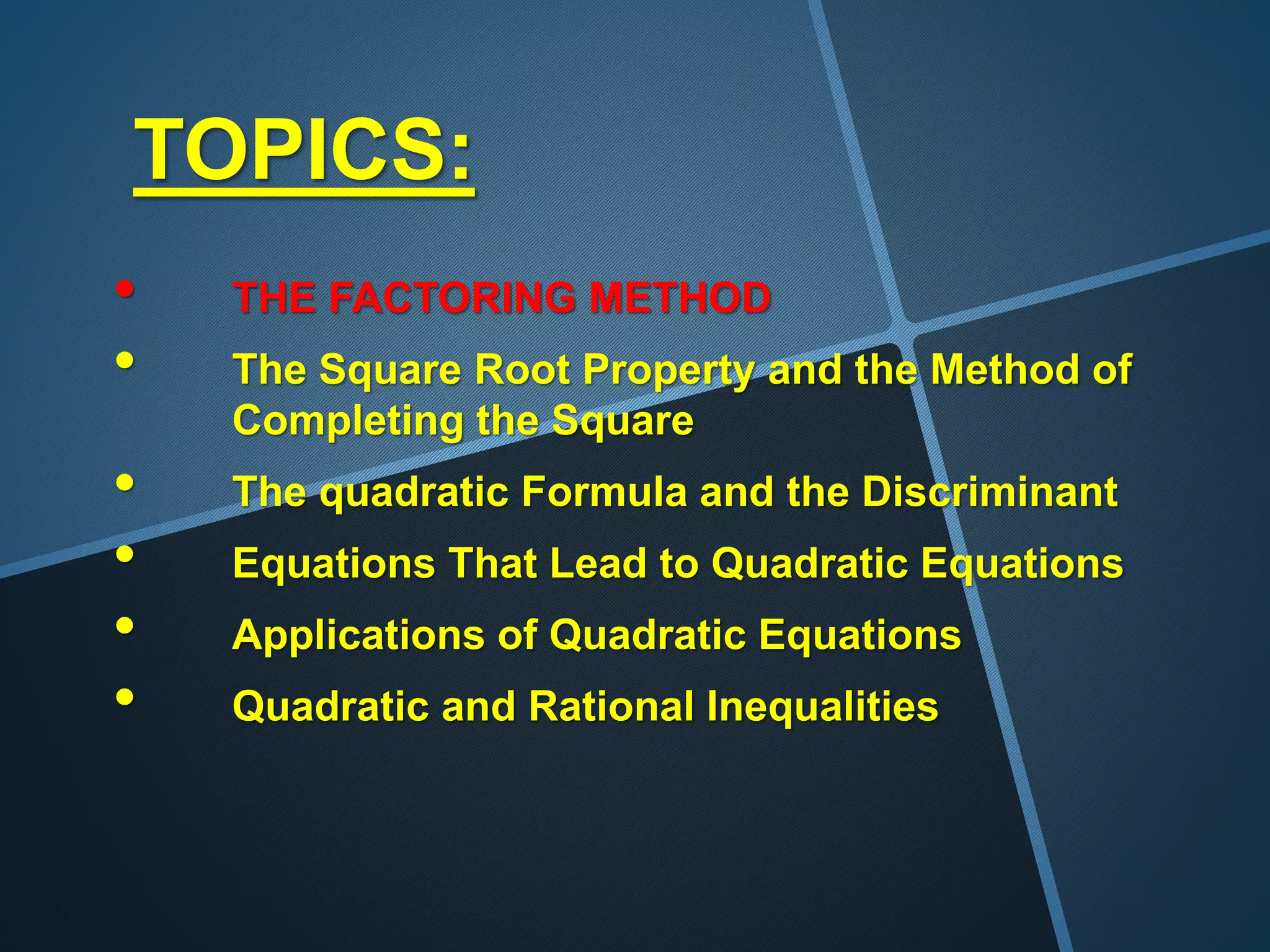 2 Lesson 1 The Factoring Method Ppt