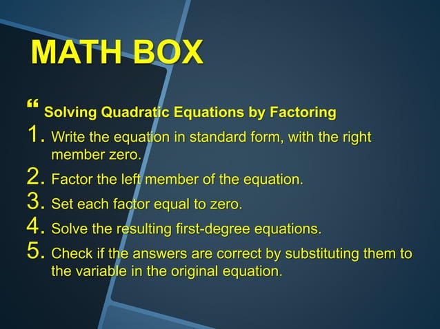 2 lesson 1 the factoring method | PPT