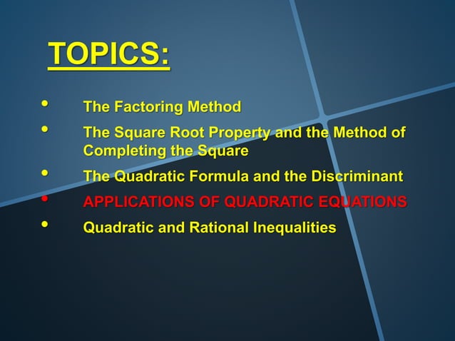2 lesson 4 applications of quadratic equations | PPTX