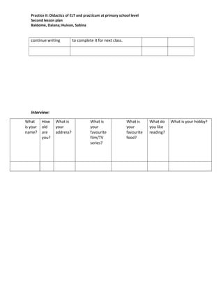2º lesson plan personal information (2) | DOC