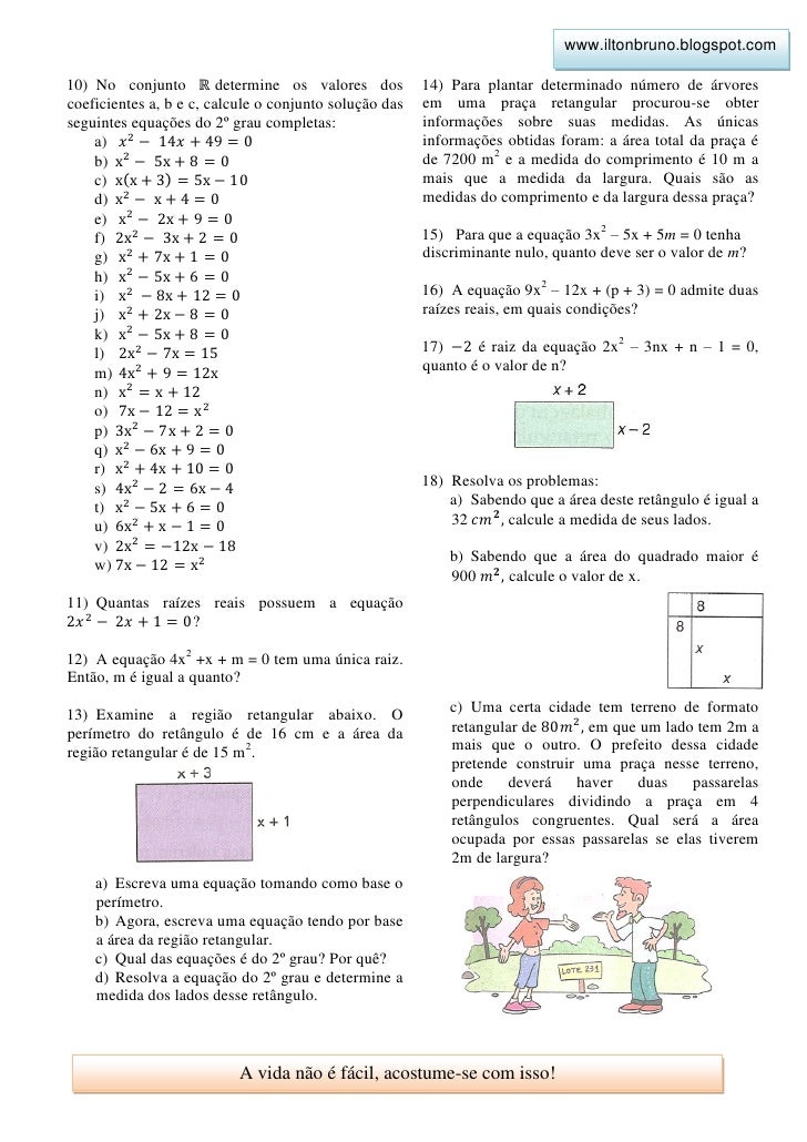 2ª Lista De Exercícios 9º Ano Eq 2º Grau