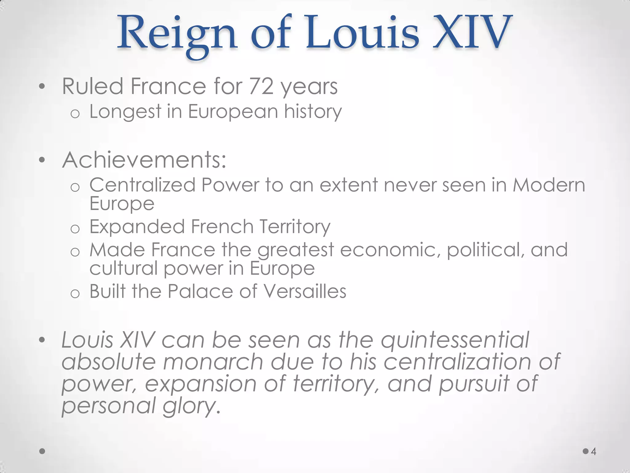 Louis XIV quintessential absolute monarch - absolutism | PPTX