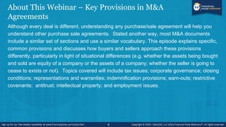 Key Provisions in M&A Agreements (Series: M&A Boot Camp) | PPT