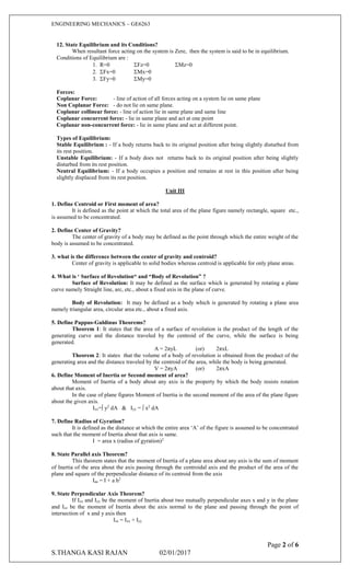 2 mark question engineering mechanics | PDF
