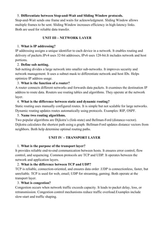 data communication and network models two marks with answers | PDF