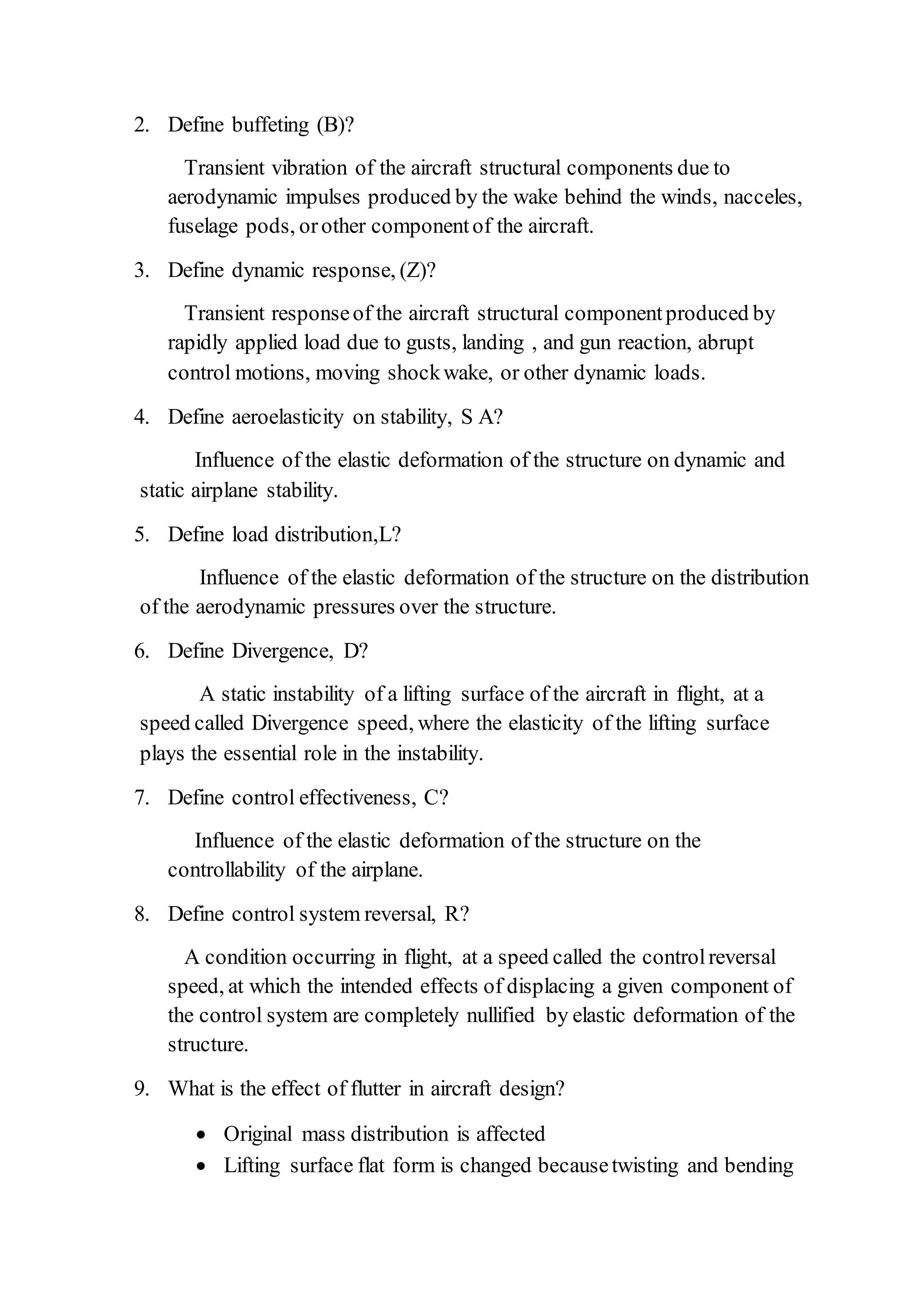 Aeroelasticity 2 marks | DOC