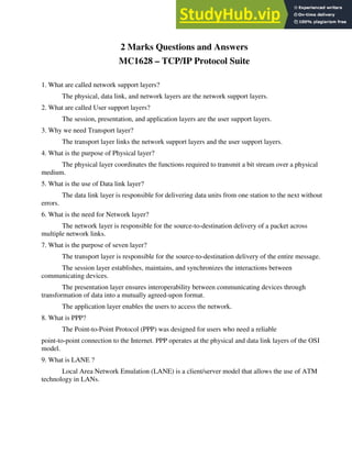 2 Marks Questions And Answers MC1628 TCP IP Protocol Suite | PDF