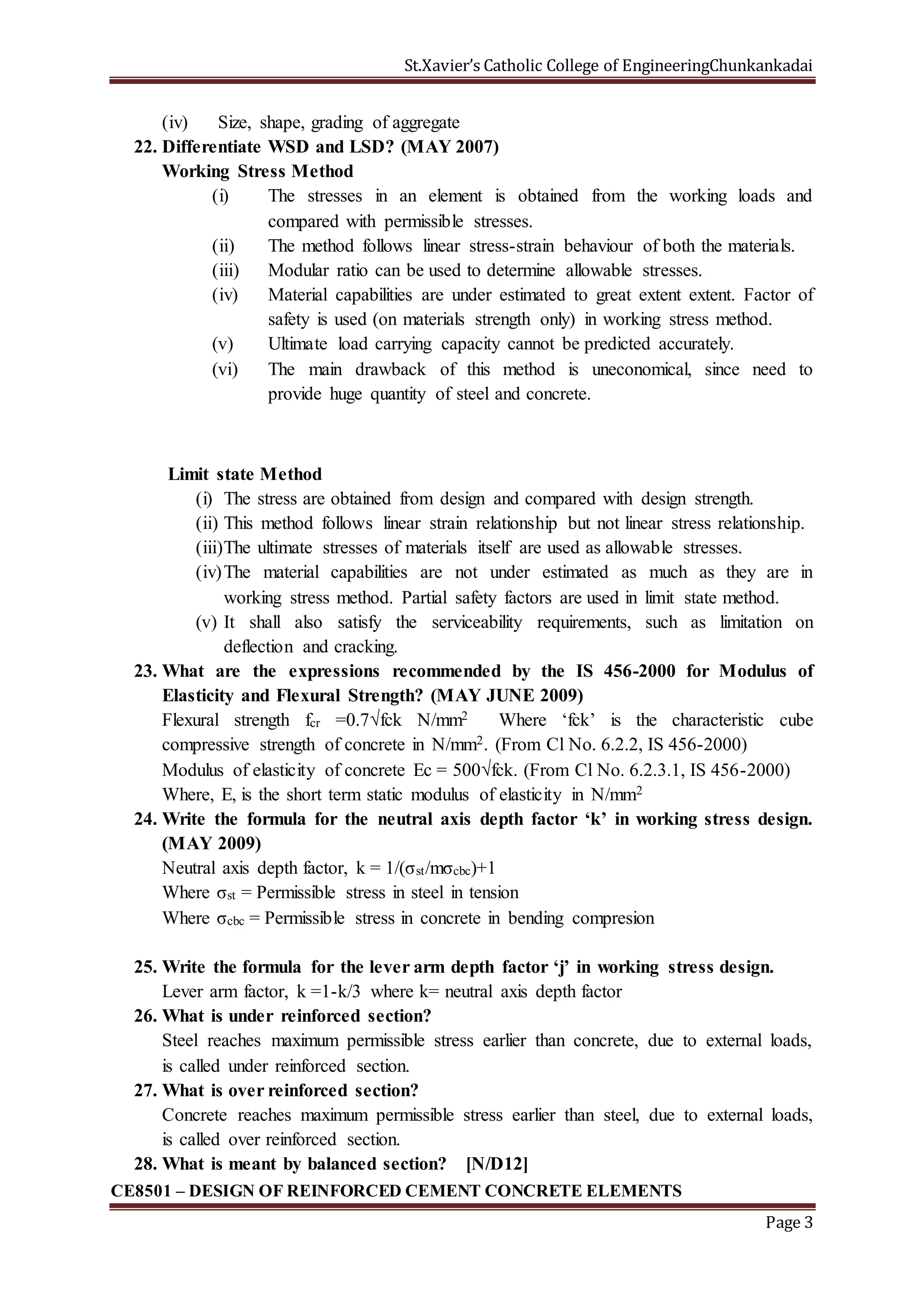 2 marks Question with Answer for Design of Reinforced Cement Concrete ...