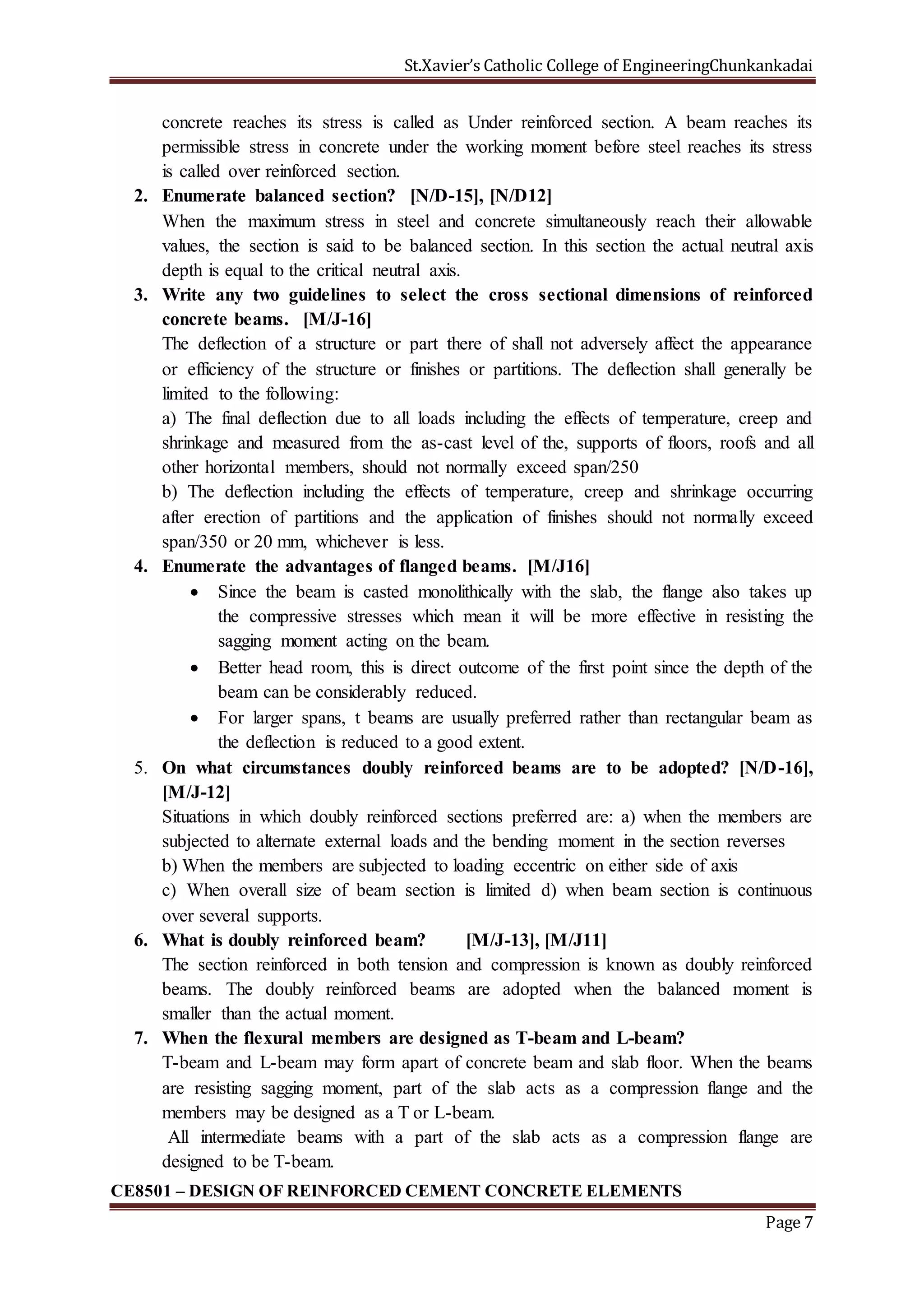 2 marks Question with Answer for Design of Reinforced Cement Concrete ...