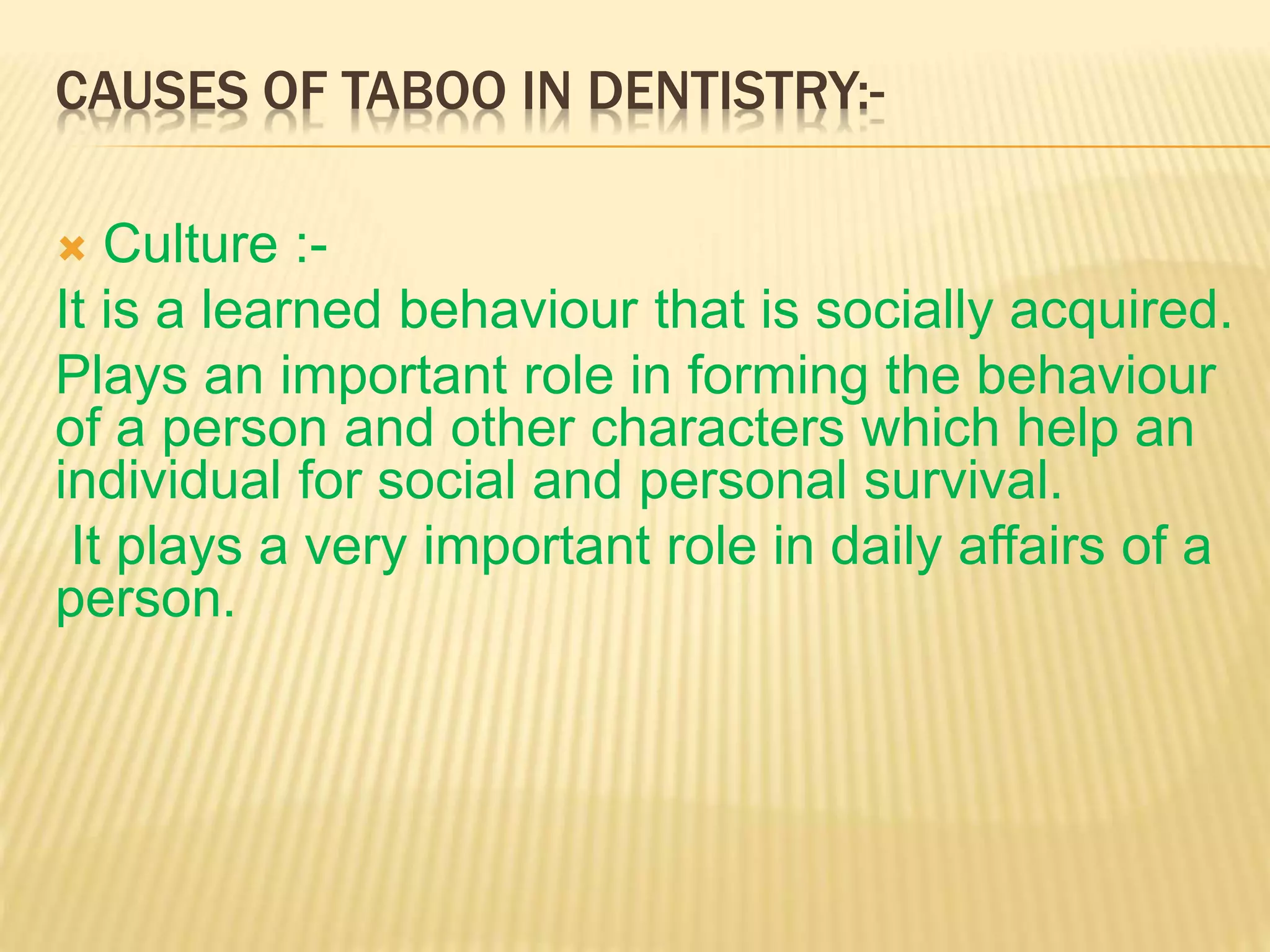 Taboos in dentistry (public health dentistry) | PPTX