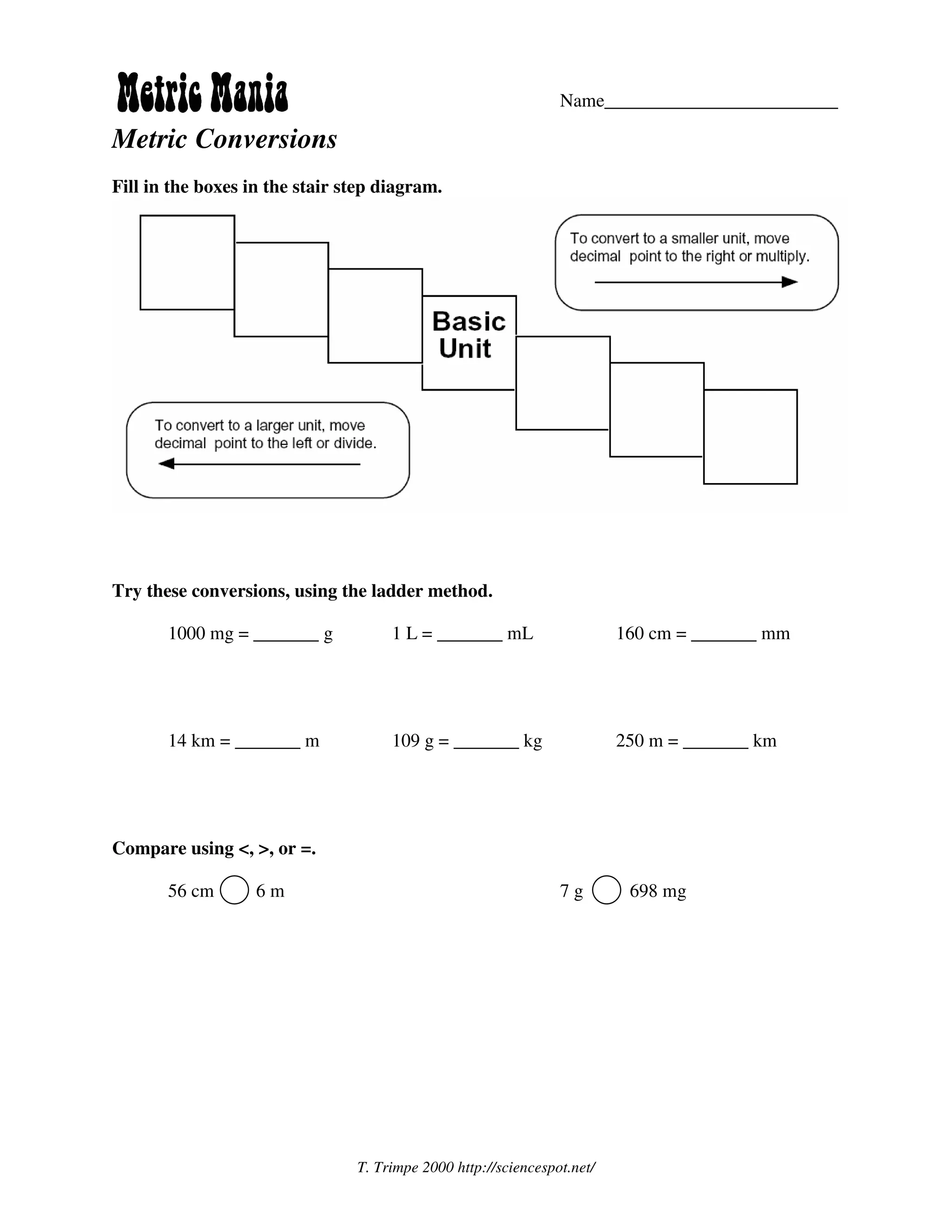 Metric Mania Worksheet | PDF