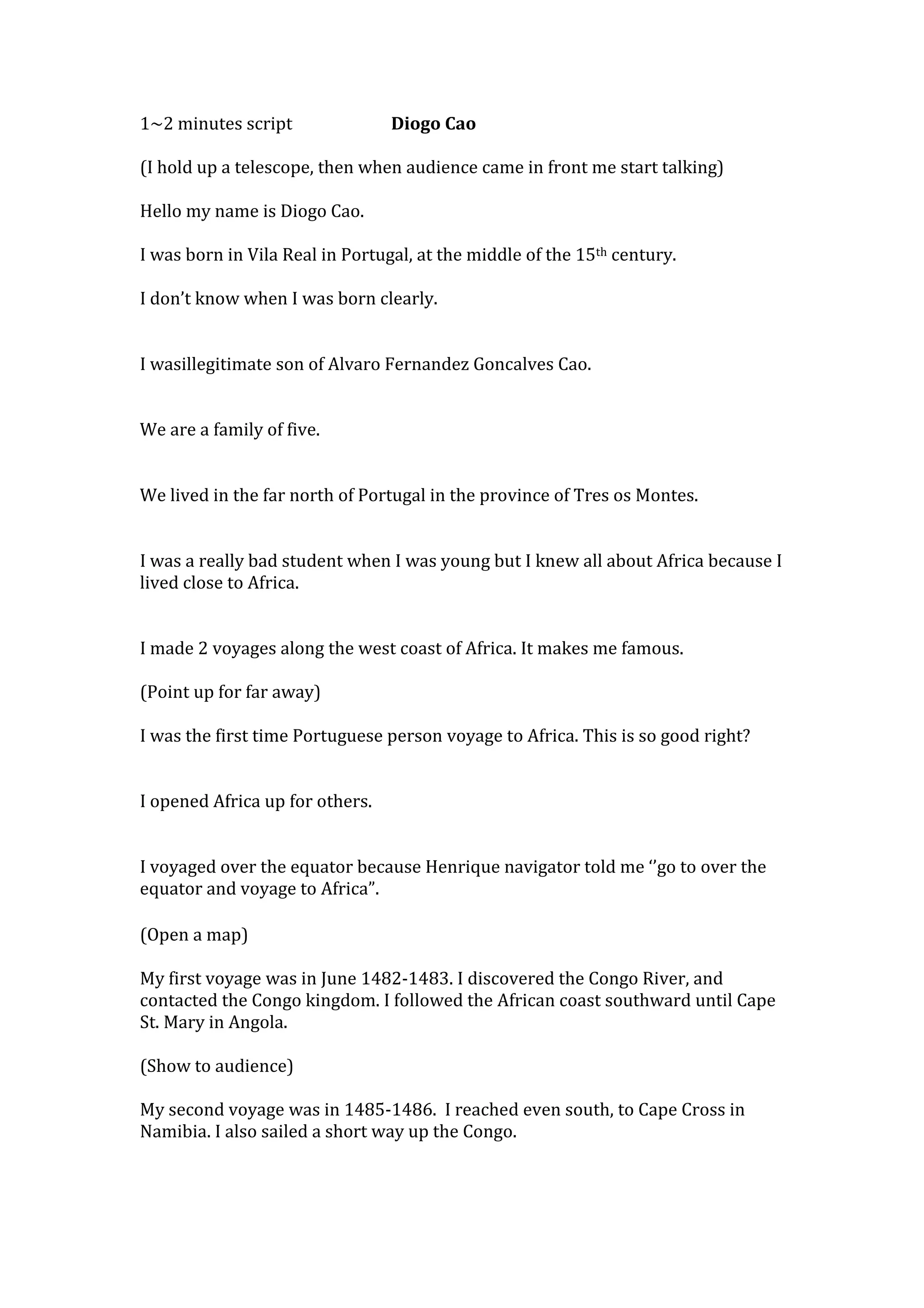 2 Minutes Script Diogo Cao | PDF